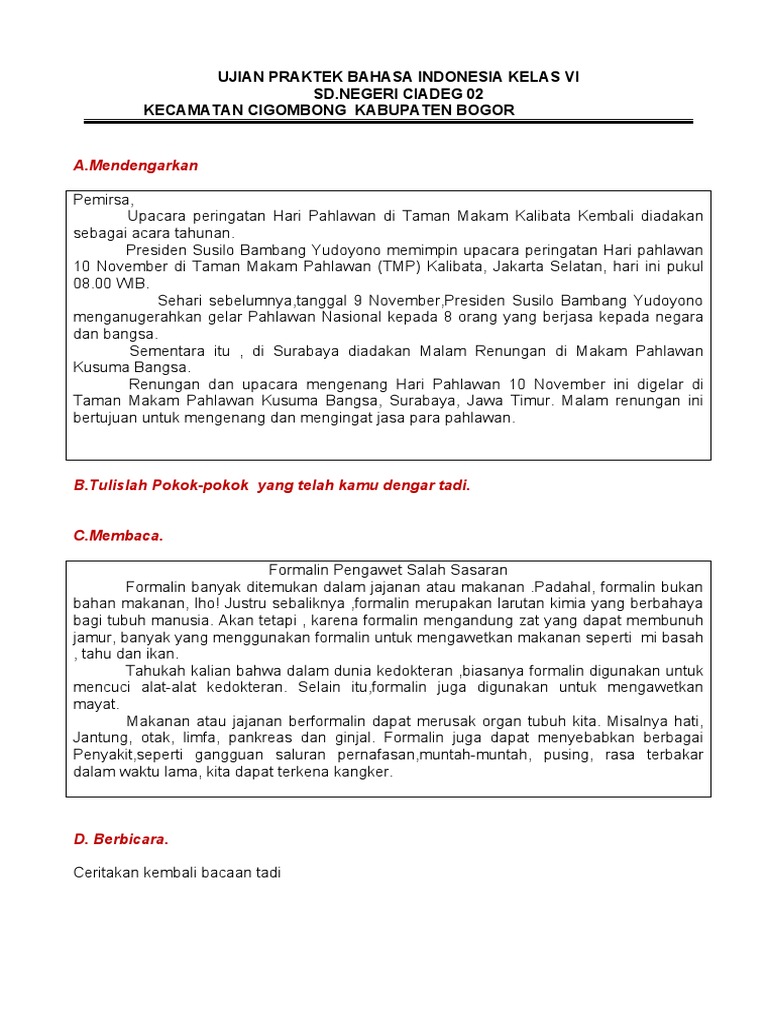 Ujian Praktek Bahasa Indonesia Kelas Vi | PDF | Kajian Bahasa Asing | Kesehatan Holistik