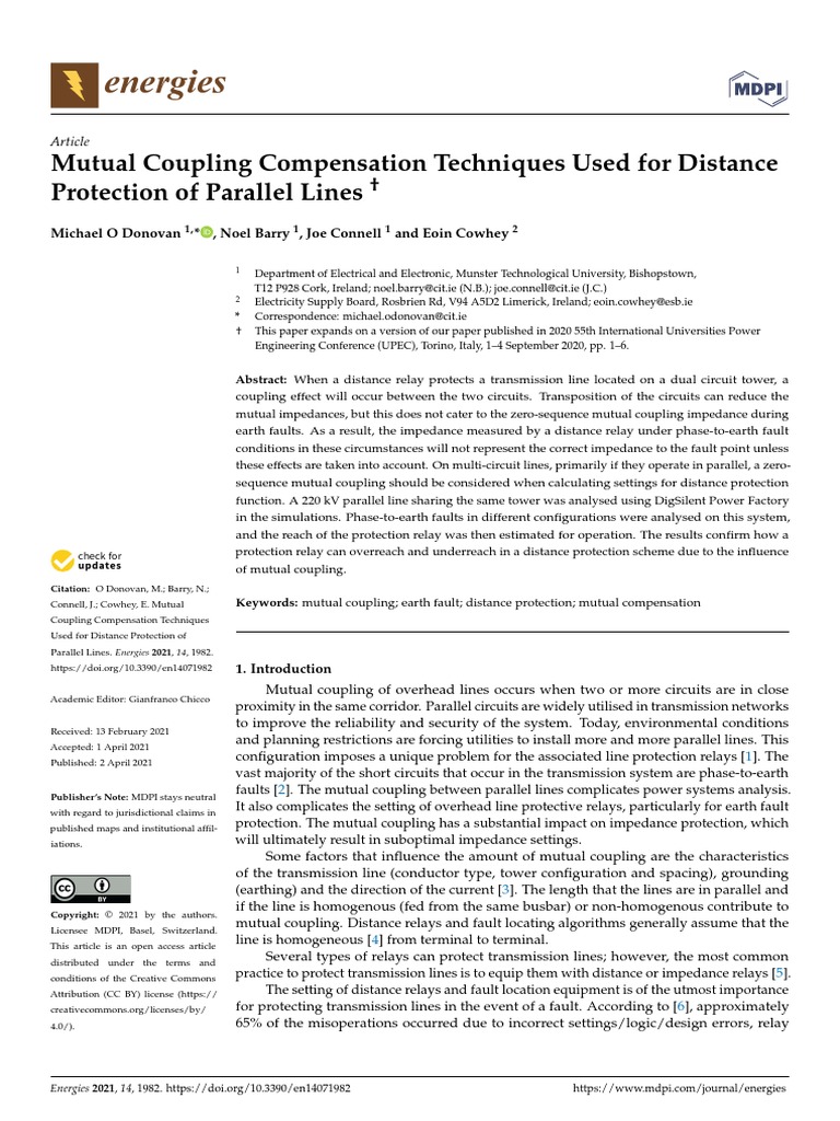 Mutual Coupling Compensation Techniques Used For Distance Protection Of Parallel Lines Pdf