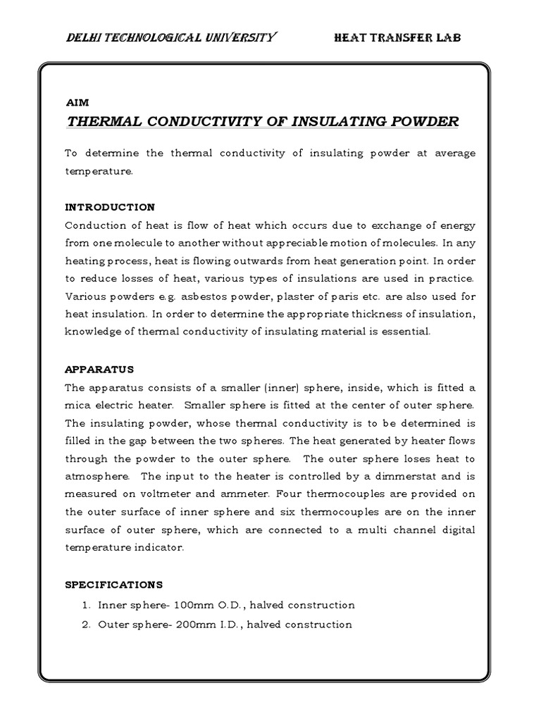 Thermal Conductivity Experiments Guide | PDF | Heat Transfer | Thermal Conductivity