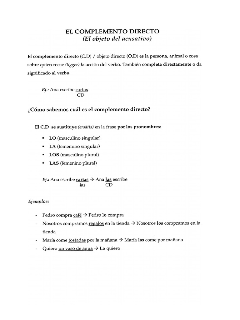 Ejercicios de complemento directo e indirecto | PDF | Lingüística | Sintaxis