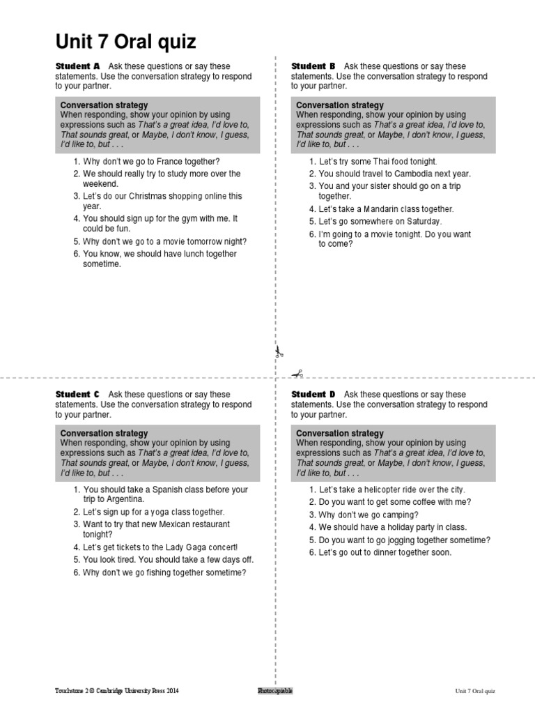 Course 7 Unit 7 Oral Quiz | PDF | Conversation