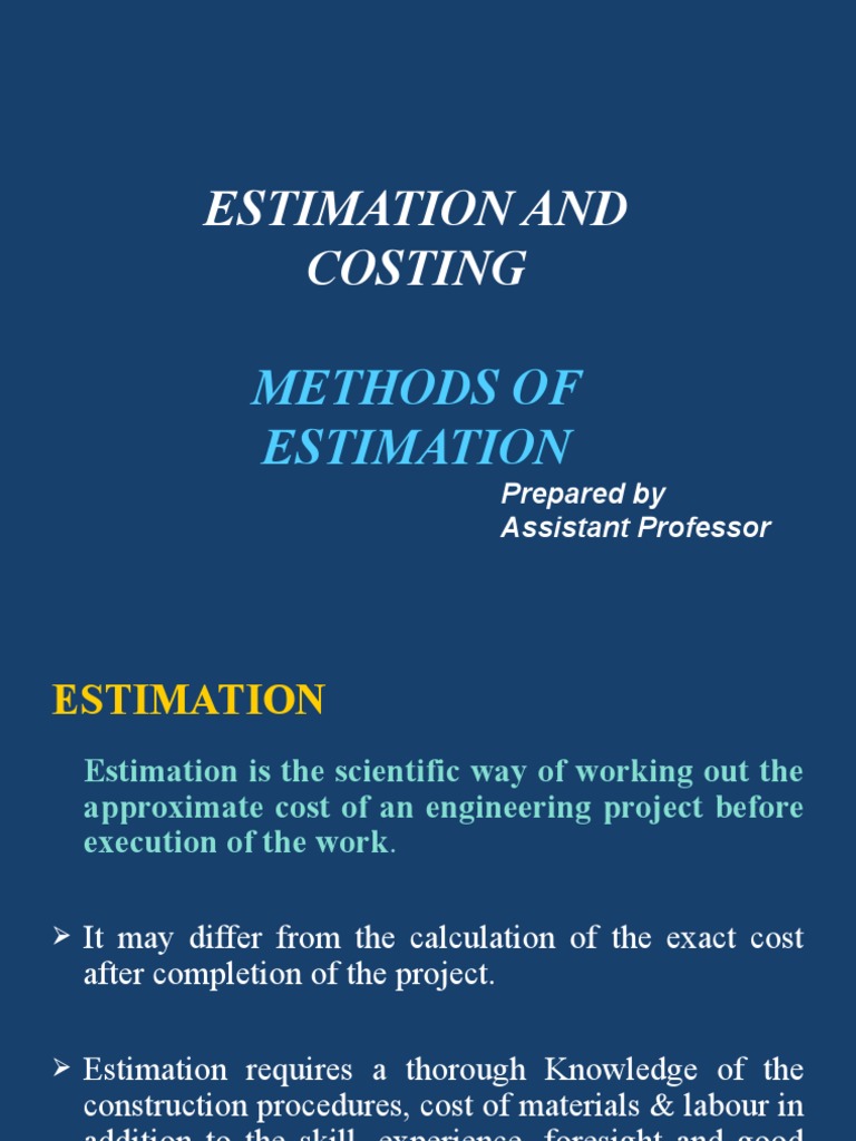 Estimation And Costing Pdf Length Specification Technical Standard