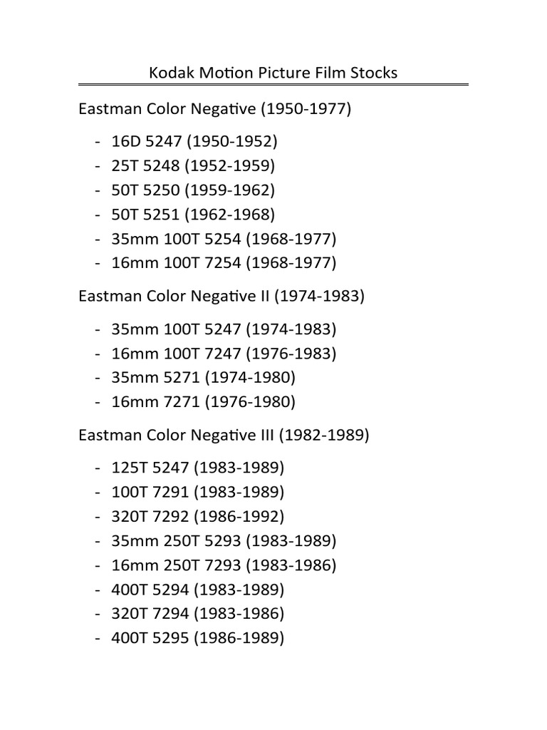 Kodak Motion Picture Film Stocks | PDF | Film Industry | Media Formats