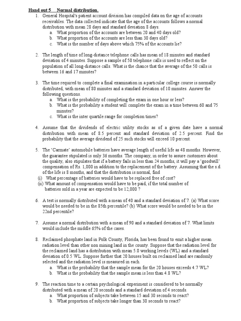 Hand Out 5normal Distribution | PDF | Standard Deviation | Normal ...
