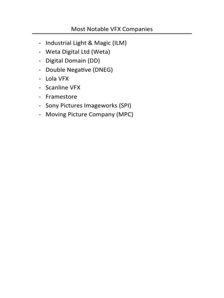Most Notable VFX Companies | PDF | Computers