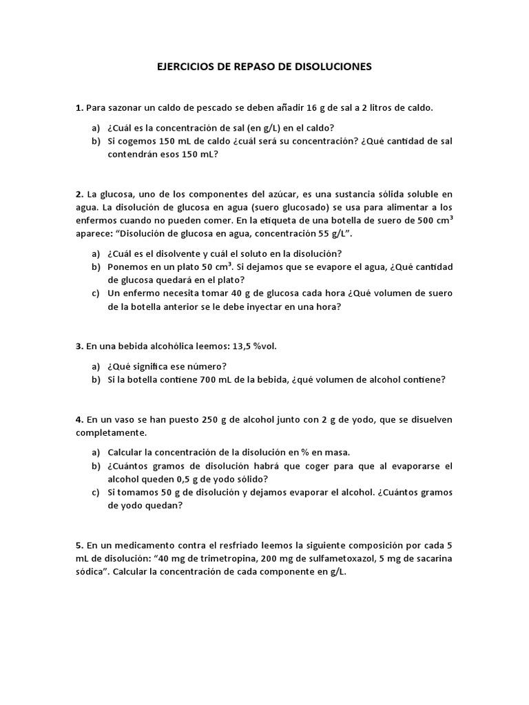 Ejercicios de Repaso Tema 3 | PDF | Concentración | Química