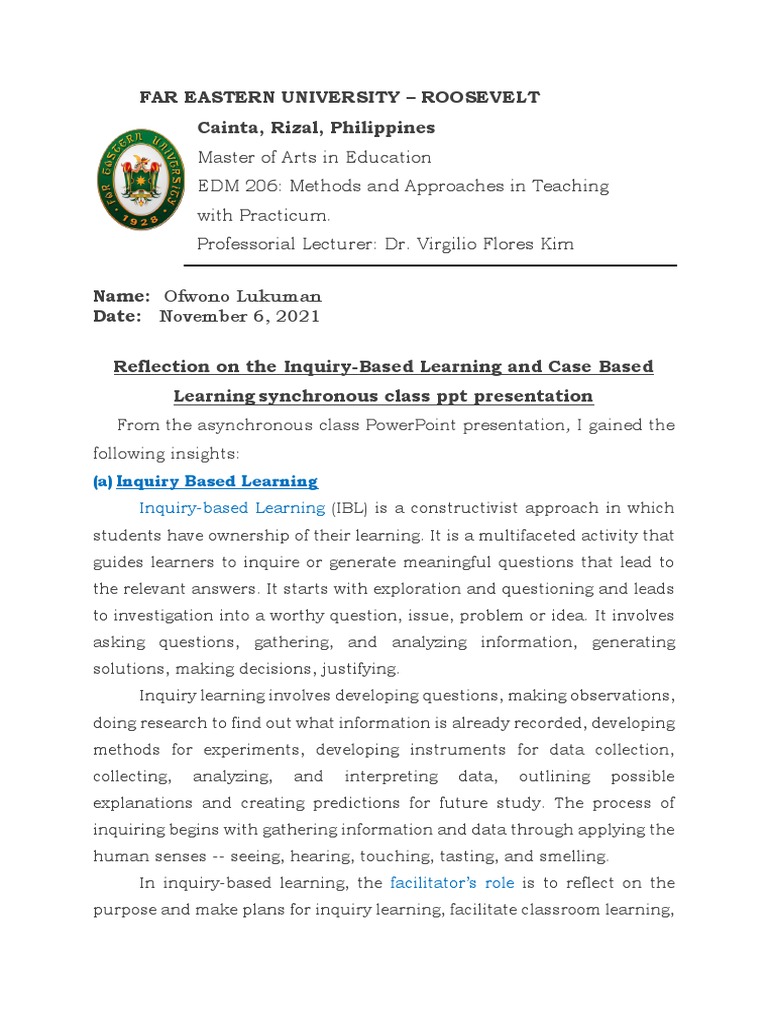 Reflection Paper 6 | PDF | Inquiry Based Learning | Teaching Method