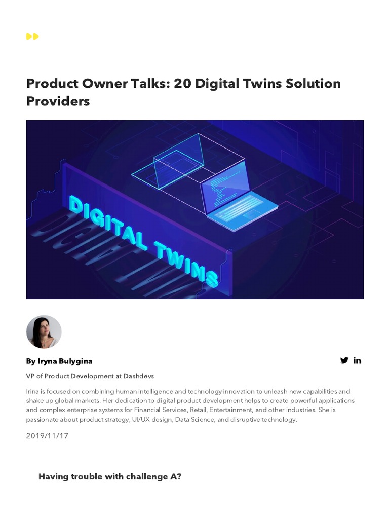 20 Digital Twins Solution Providers | PDF | Internet Of Things | Cloud ...