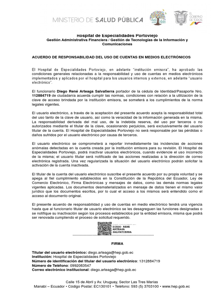 Acuerdo de Responsabilidad de Uso de Cuentas en Medios Electrónico ... Acuerdo de Responsabilidad de Uso de Cuentas en Medios Electrónico ...
