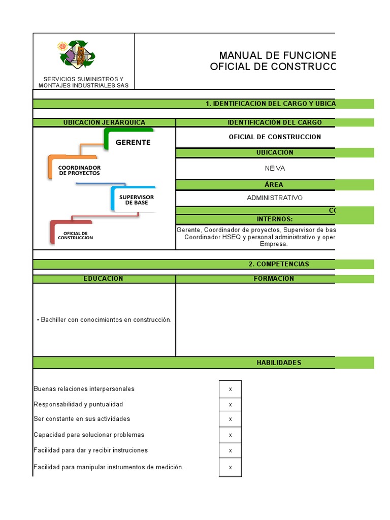 Sgi-Mf-012 Manual de Funciones Oficial de Construccion | PDF | Business | Economias