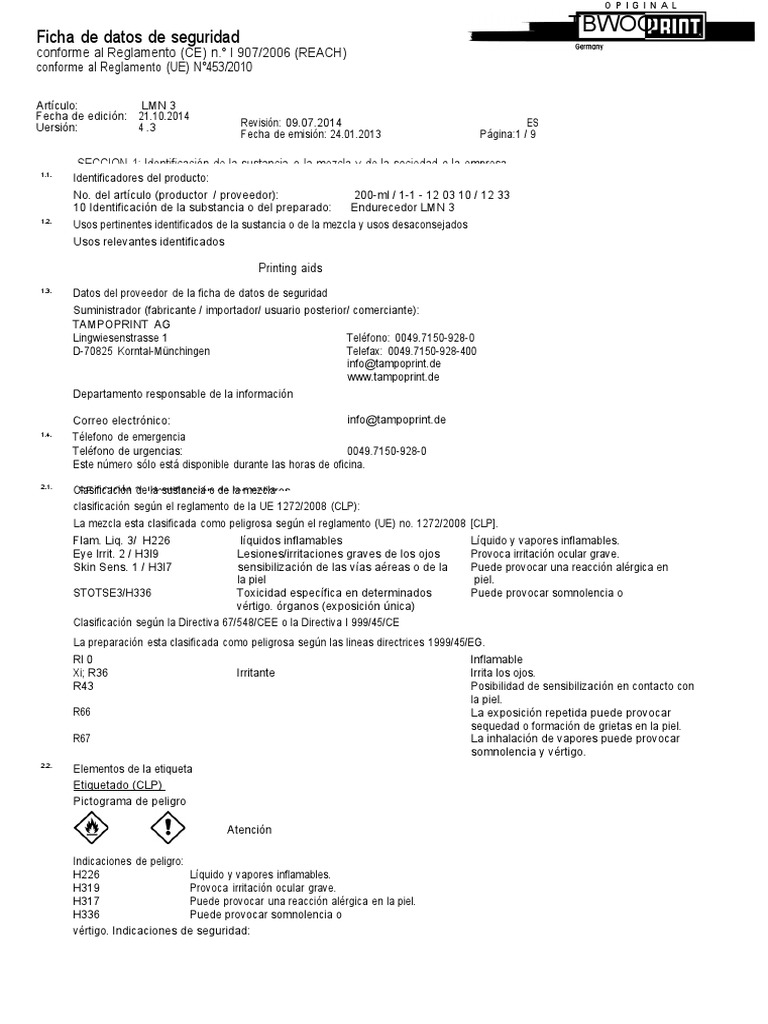 Inf - Impresion - Endurecedor LMN3 - 0001 | PDF | Agua | Residuos