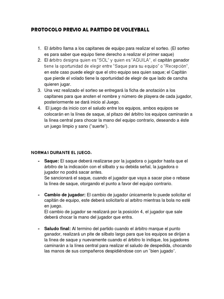 Protocolo Básico de Voleyball | PDF