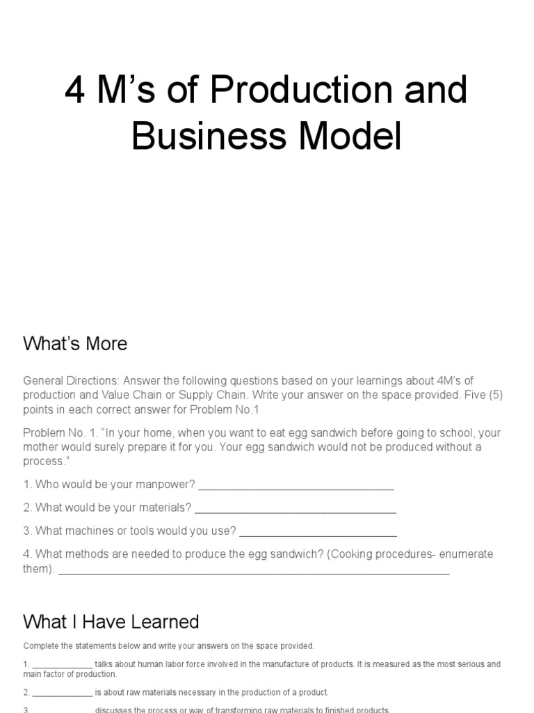4 M's of Production and Business Model | PDF | Business Model | Business