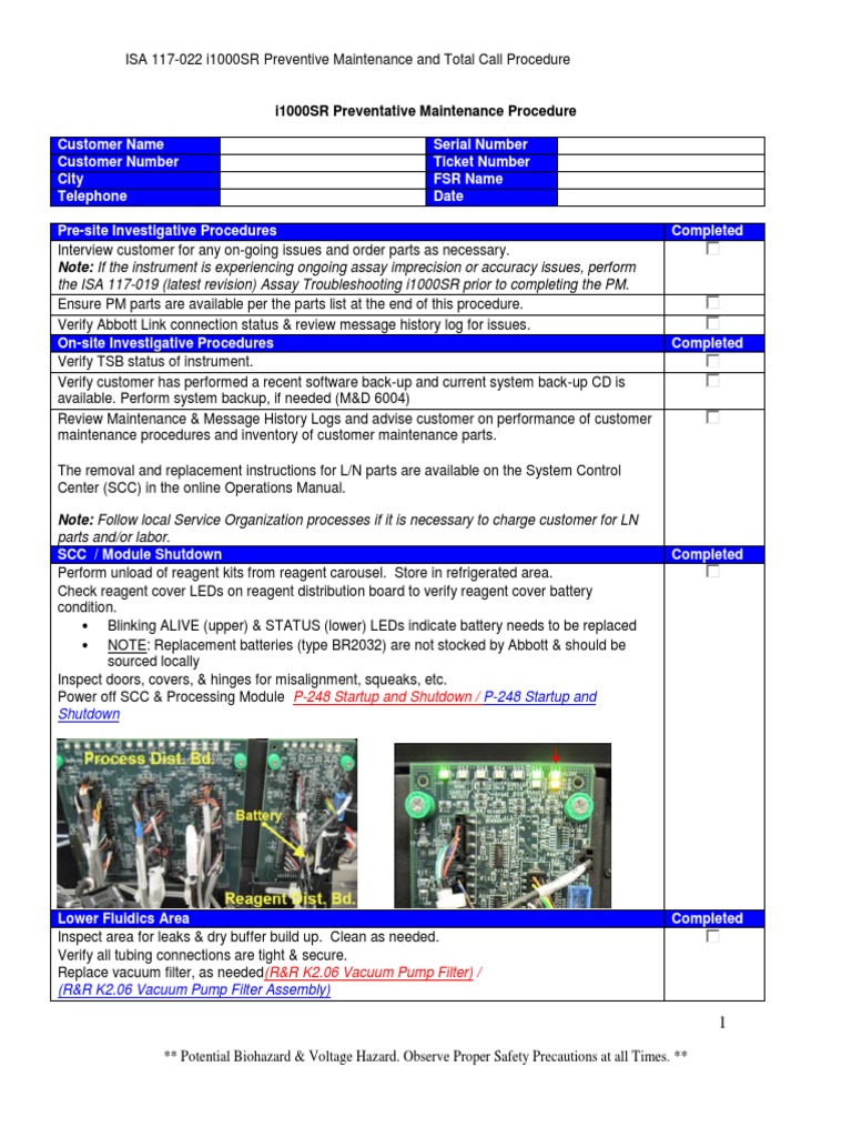 Abbott i1000SR - PM Checklist | PDF | Pump | Vacuum