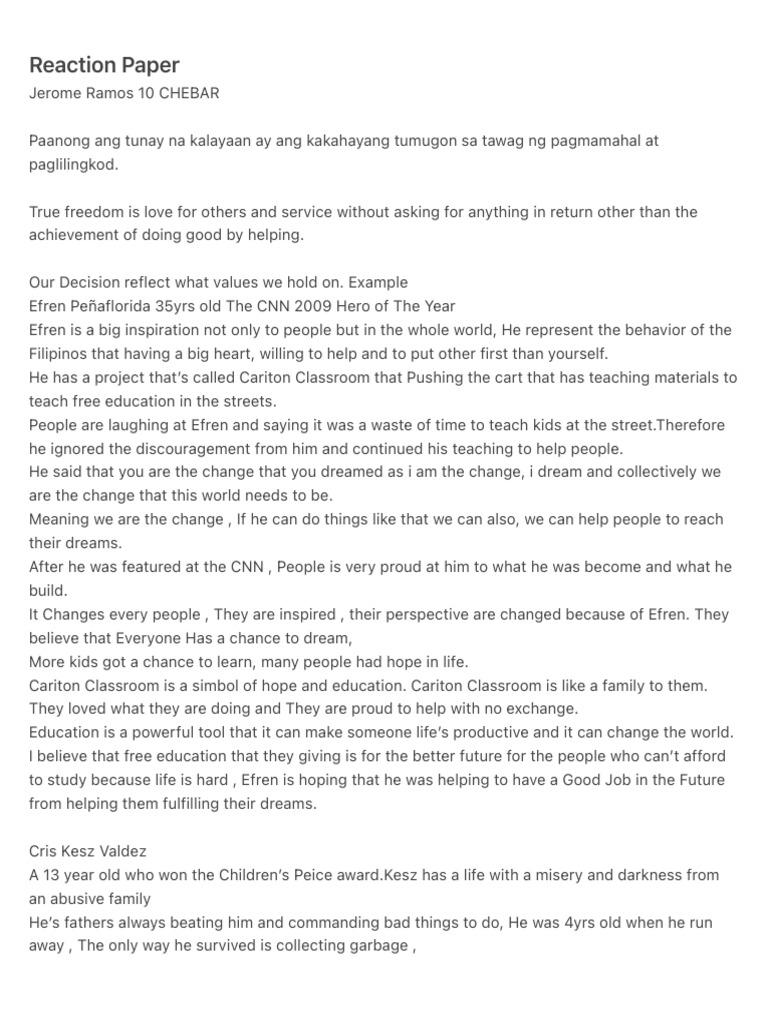 Reaction Paper ESP | PDF