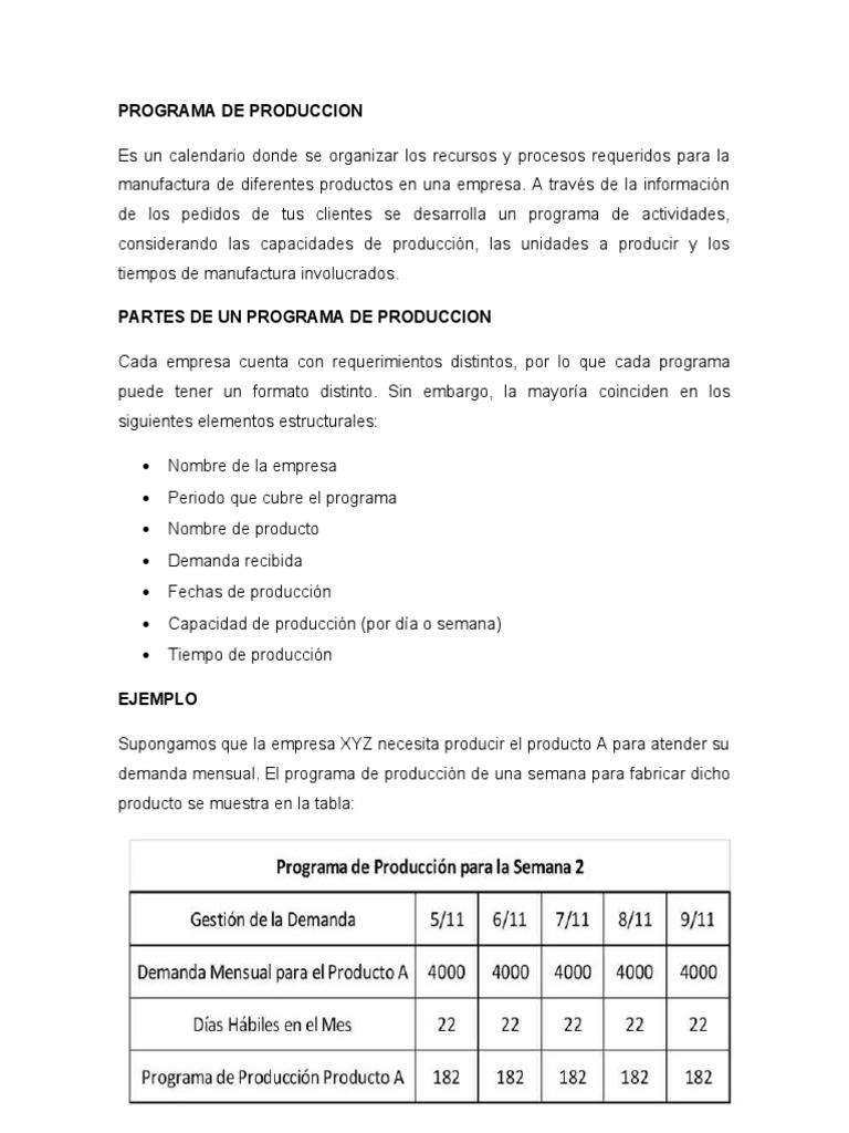 Programa de Produccion | PDF | Producto (Negocio) | Transporte