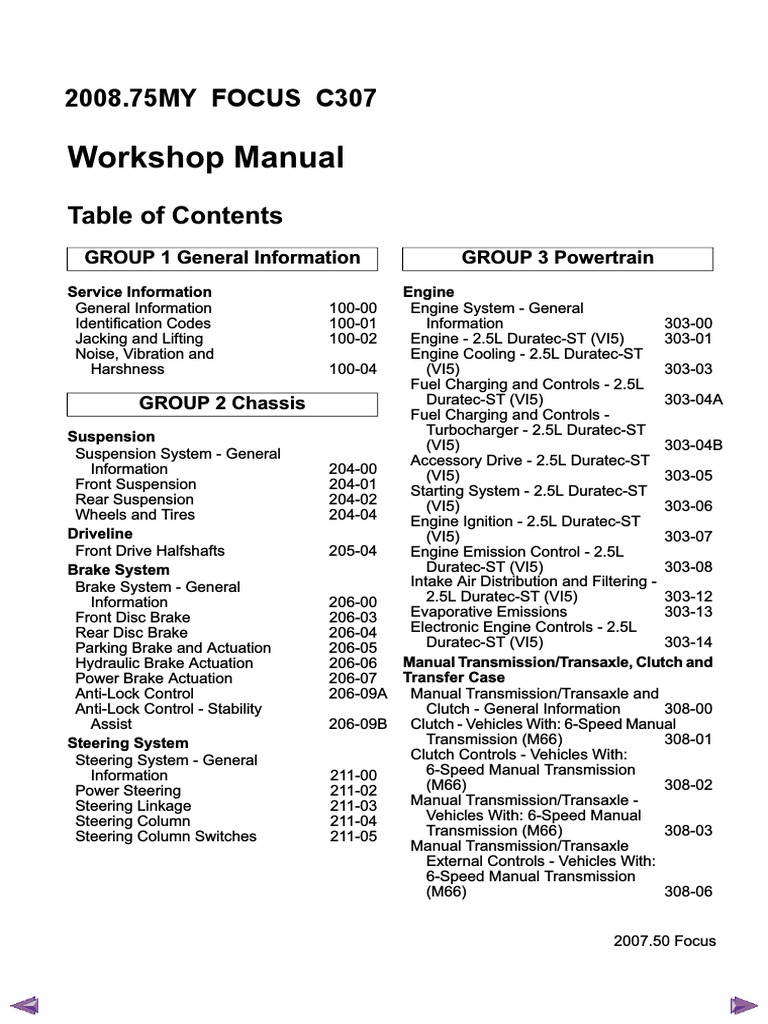 Ford Focus Workshop Manual | PDF