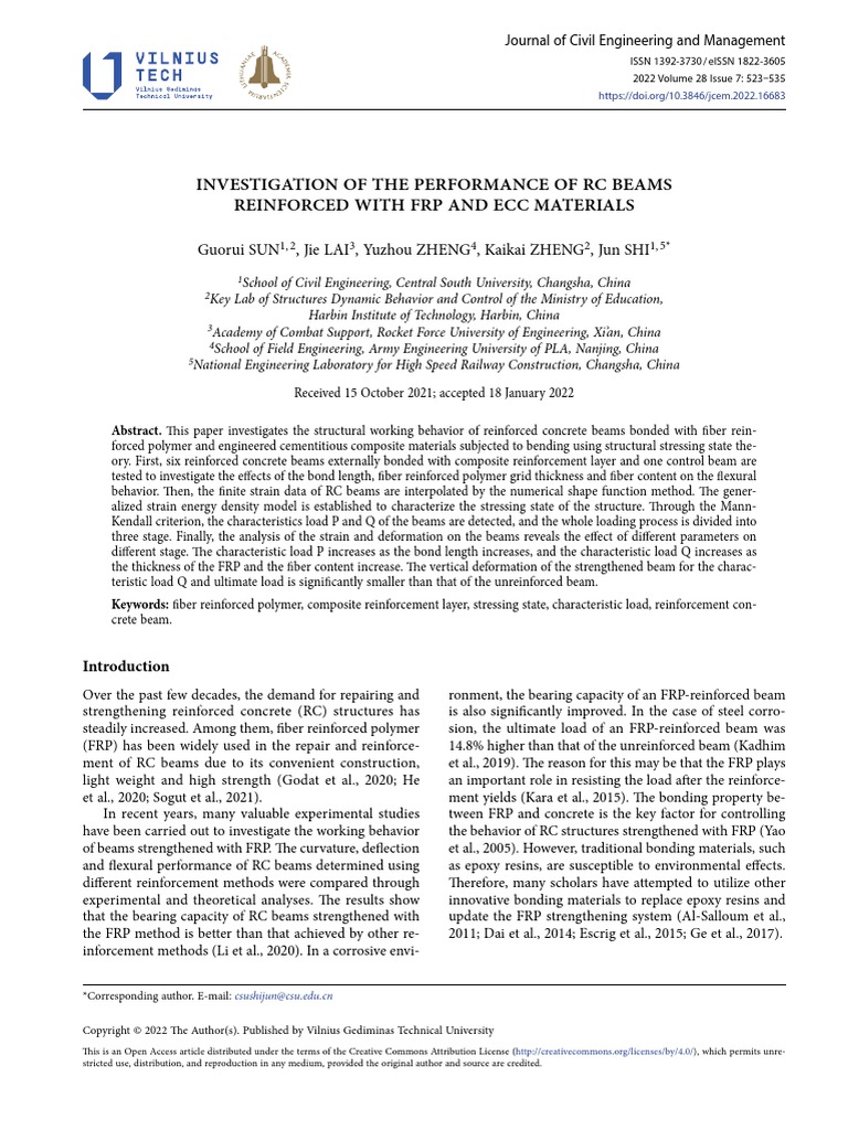 Investigation of The Performance of RC Beams Reinforeced With FRP and Ecc Materials | PDF ...