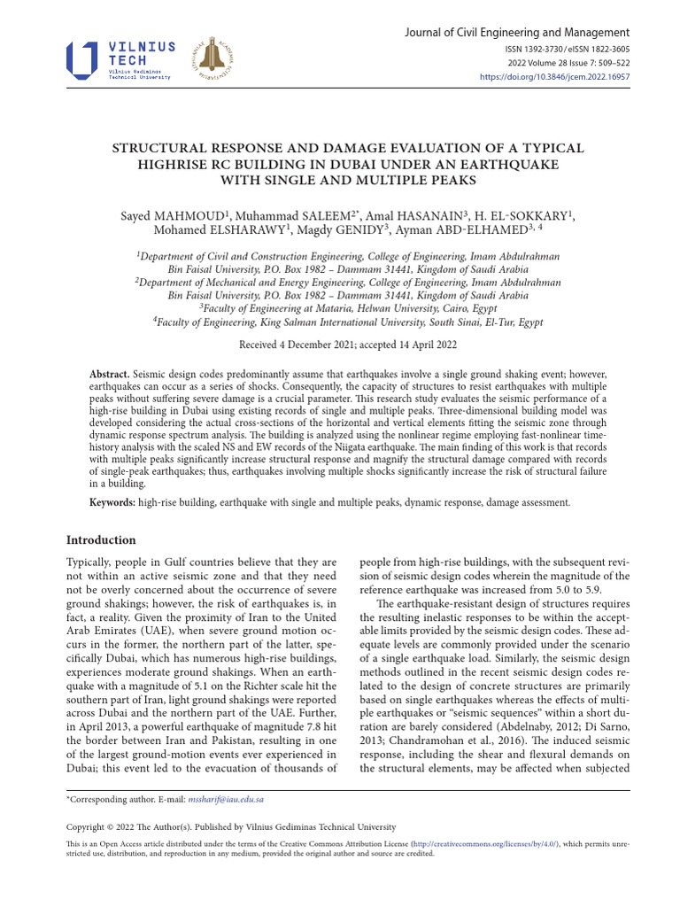 Structural Response and Damage Evaluation of A Typical Highrise RC ...