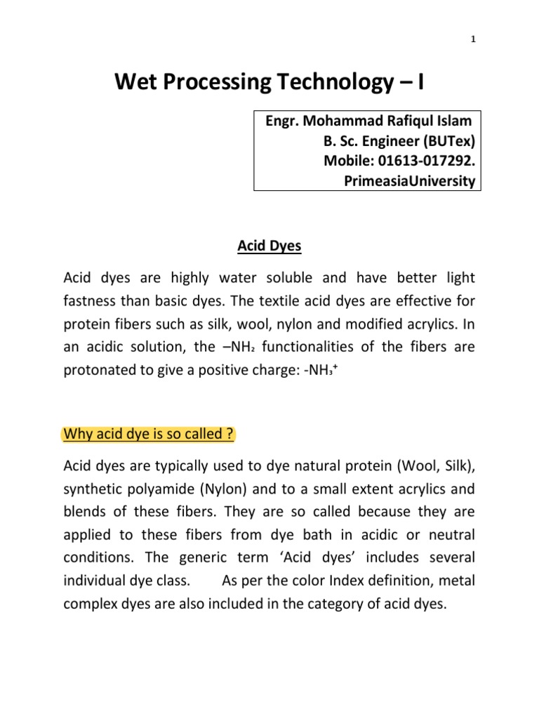 Wet Processing Technology I | PDF | Dye | Dyeing