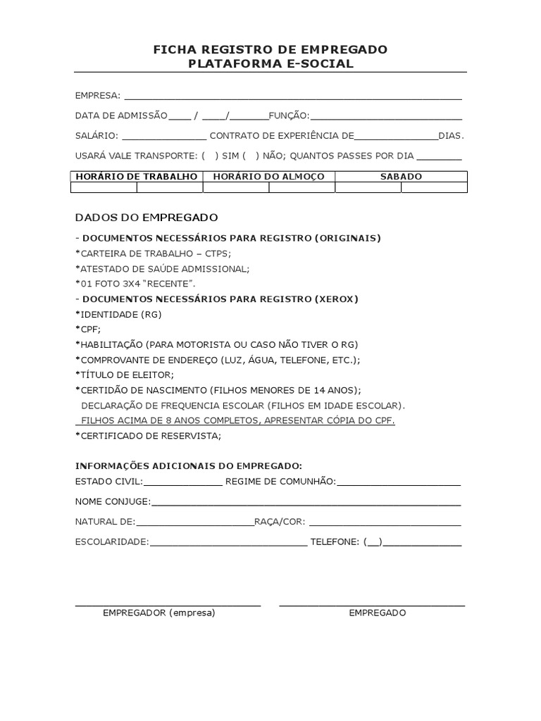 1 - Ficha de Registro Esocial | PDF