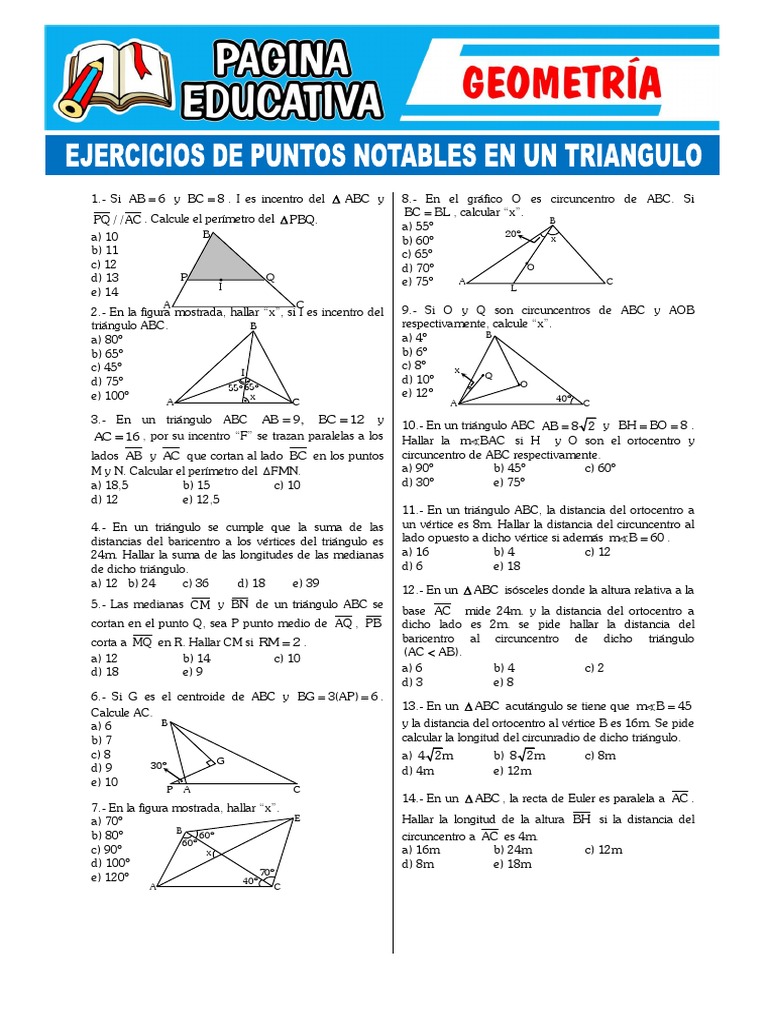 Ejercicios de Puntos Notables en Un Triangulo Pagina Educativa | PDF | Triángulo | Geometría ...