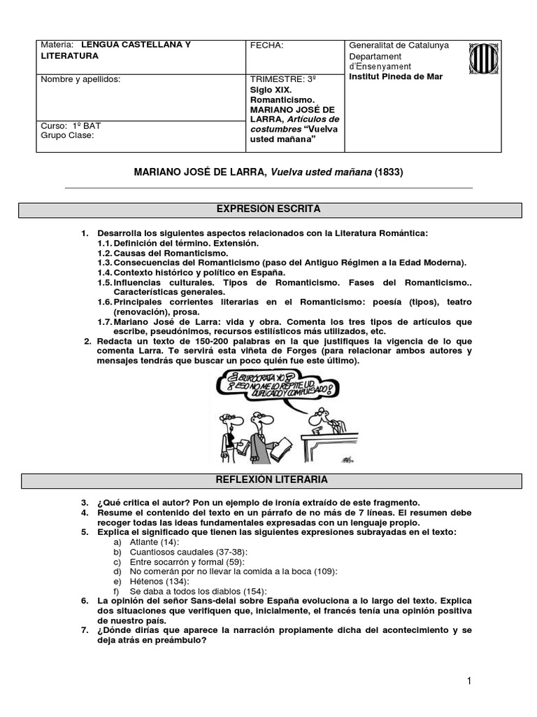 LARRA - Vuelva Usted Mañana | PDF