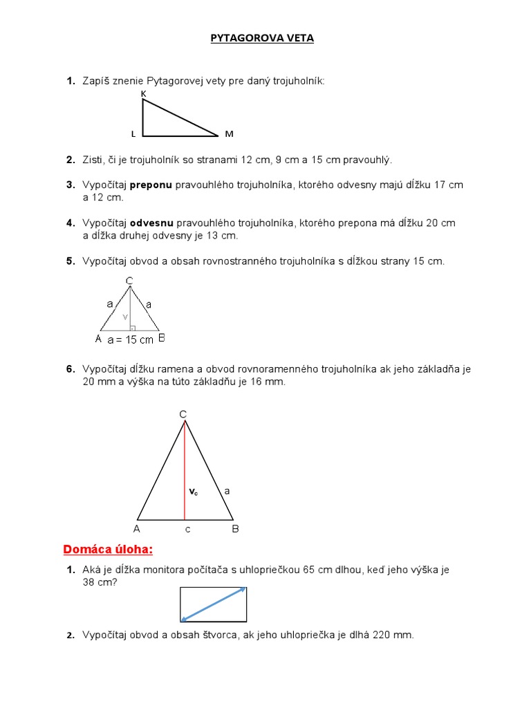 PYTAGOROVA - VETA - Priklady - Riesenie - 1 4 | PDF