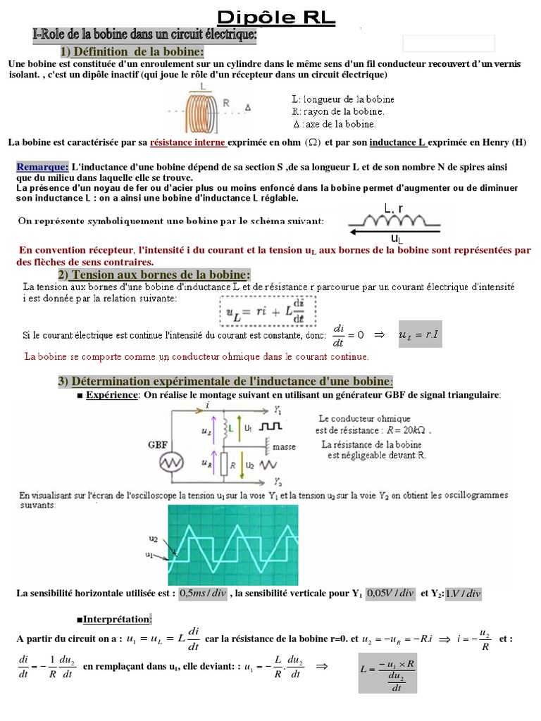 Cours 1 - Dipôle RL | PDF | Résistance (électricité) | Tension électrique