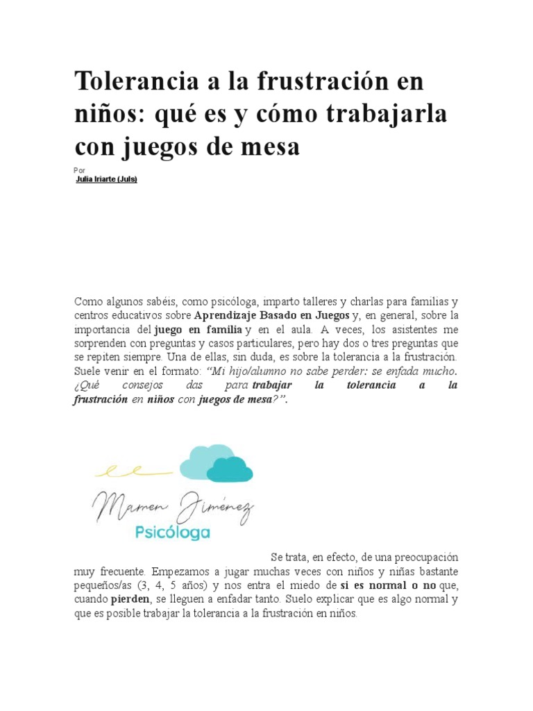 Tolerancia A La Frustracion, Qué Es y Cómo Tratarla | PDF | Tolerancia | Las emociones