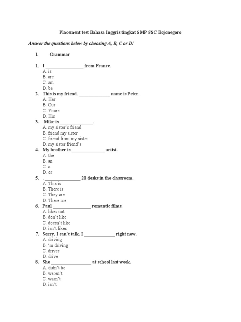 Soal Placement Test SMP | PDF