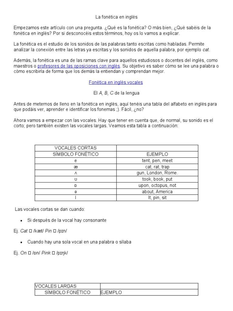 La Fonética En Inglés Pdf Vocal Fonética