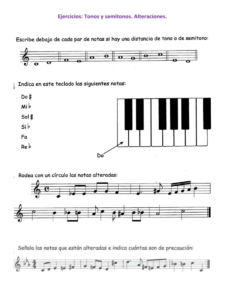 Ejercicios - Tonos y Semitonos. Alteraciones | PDF
