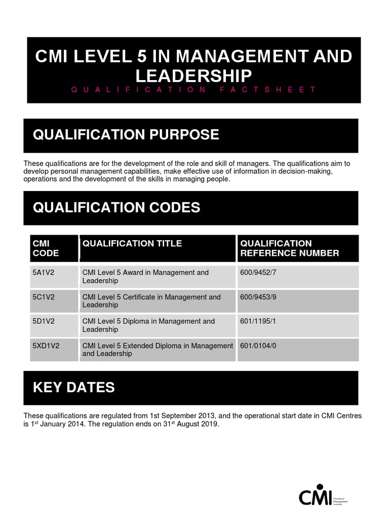 L5 in Management and Leadership Factsheet | PDF | Leadership | Recruitment