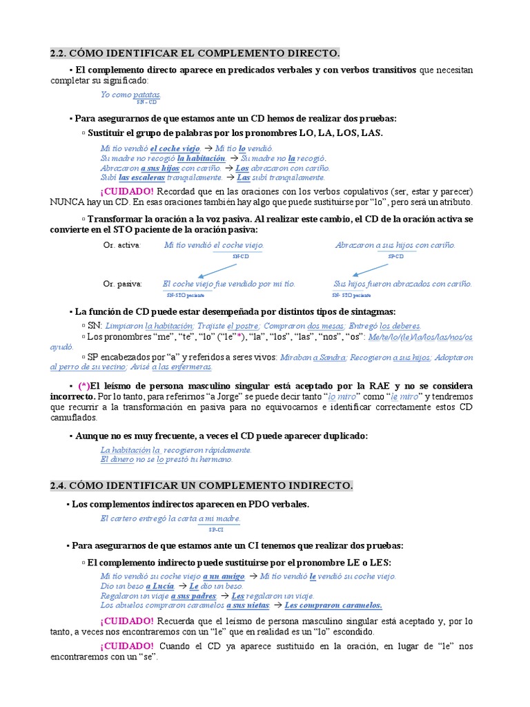 Sintaxis. El PDO. CD y CI - Teoria y Actividades | PDF | Objeto ...