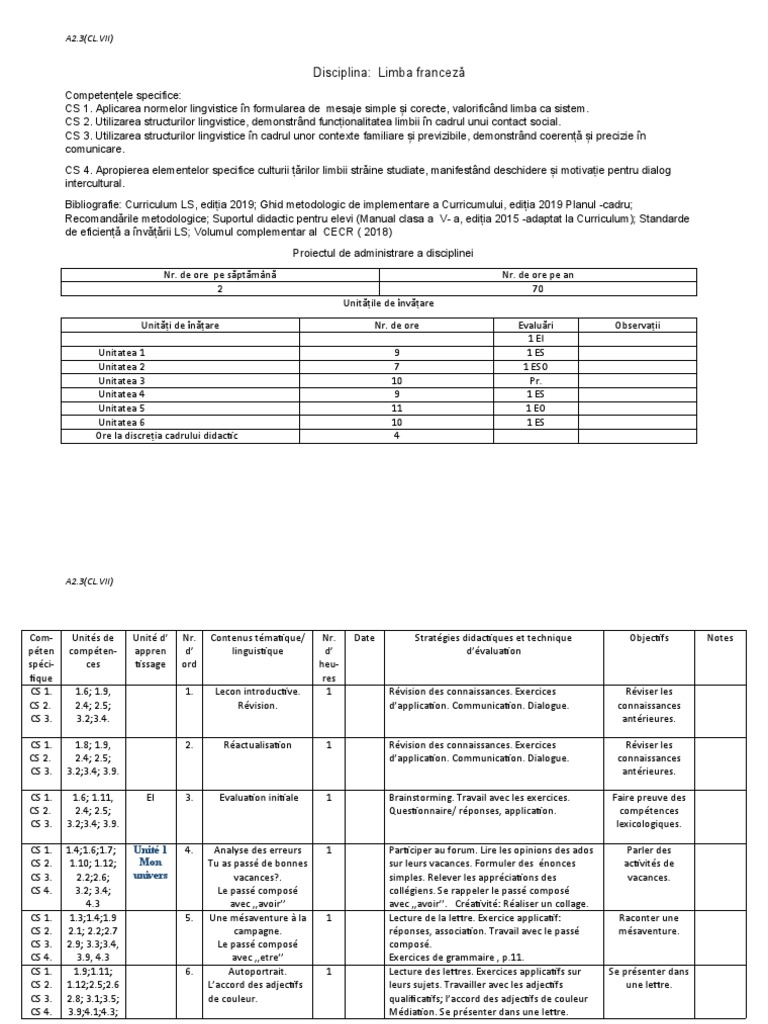 Planificare 7 FINAL | PDF