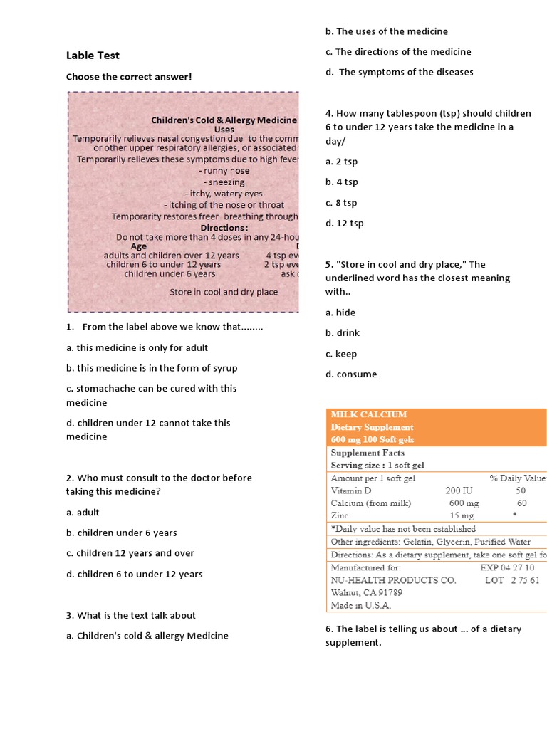 Soal Label | PDF | Tablet (Pharmacy) | Refrigerator