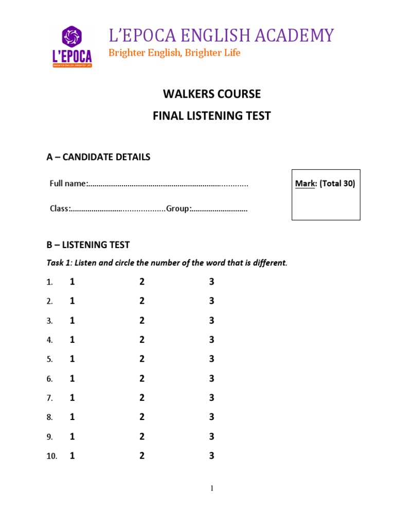 Final Test Walkers - Listening | PDF