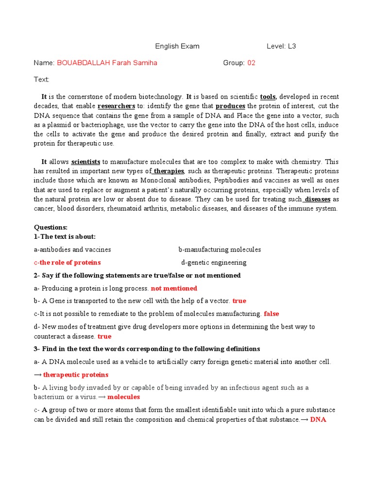 Exam L3 2022 | PDF | Plasmid | Proteins