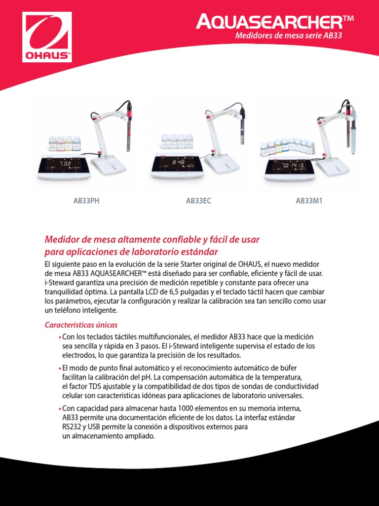 Aquasearcher AB33 Datasheet ES | PDF | Calibración | USB