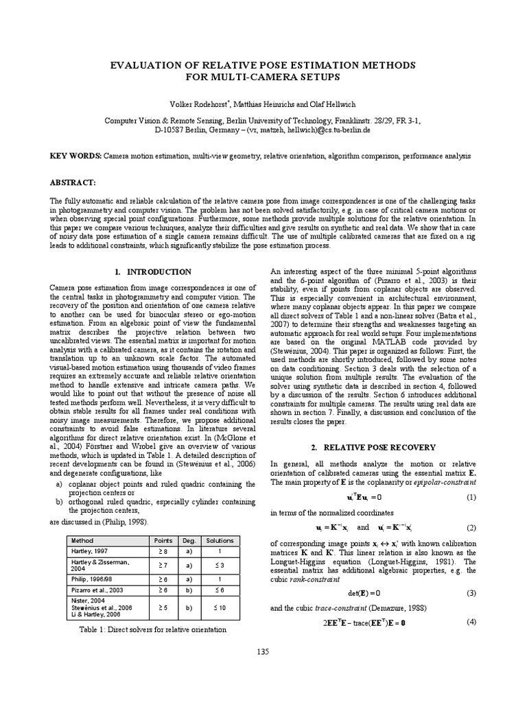 Evaluation of Relative Pose Estimation Methods For Multi-Camera Setups ...