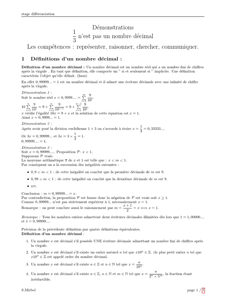 Démonstrations des nombres décimaux | PDF | Nombre rationnel | Entier ...