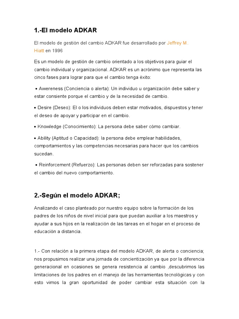 El Modelo ADKAR | PDF | Método de enseñanza | Sicología