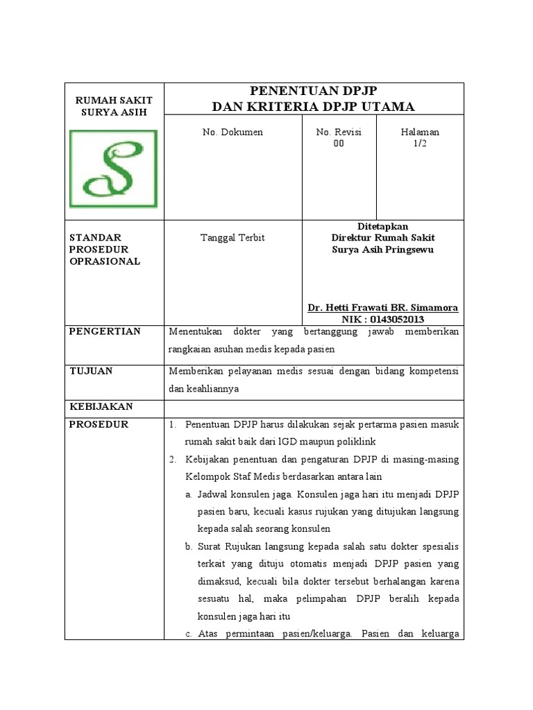 Sop Penetapan DPJP | PDF