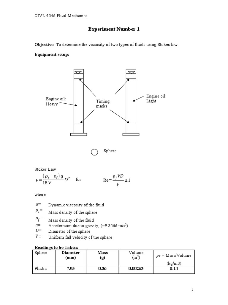 Fluid-Mechanics-Experiment-Number-01-For Print | PDF | Viscosity ...