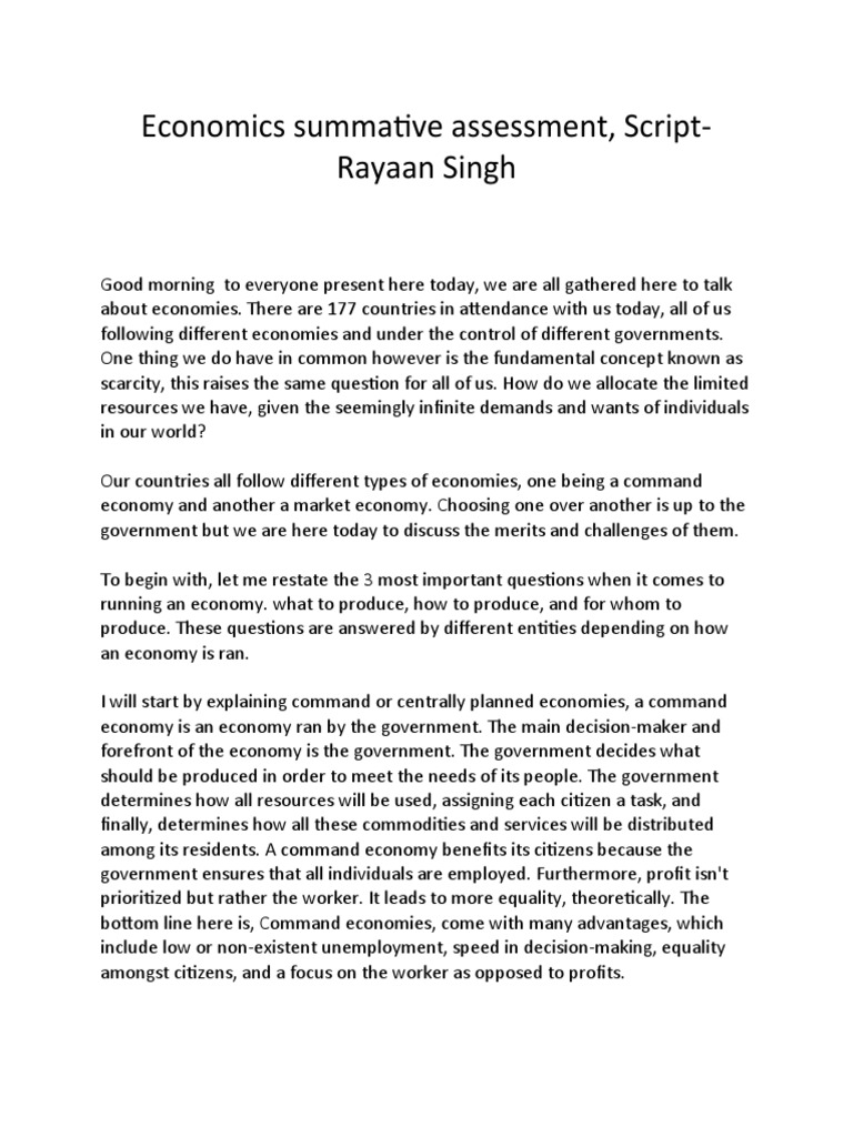 Economics Summative Assessment | PDF | Market (Economics) | Market Economy