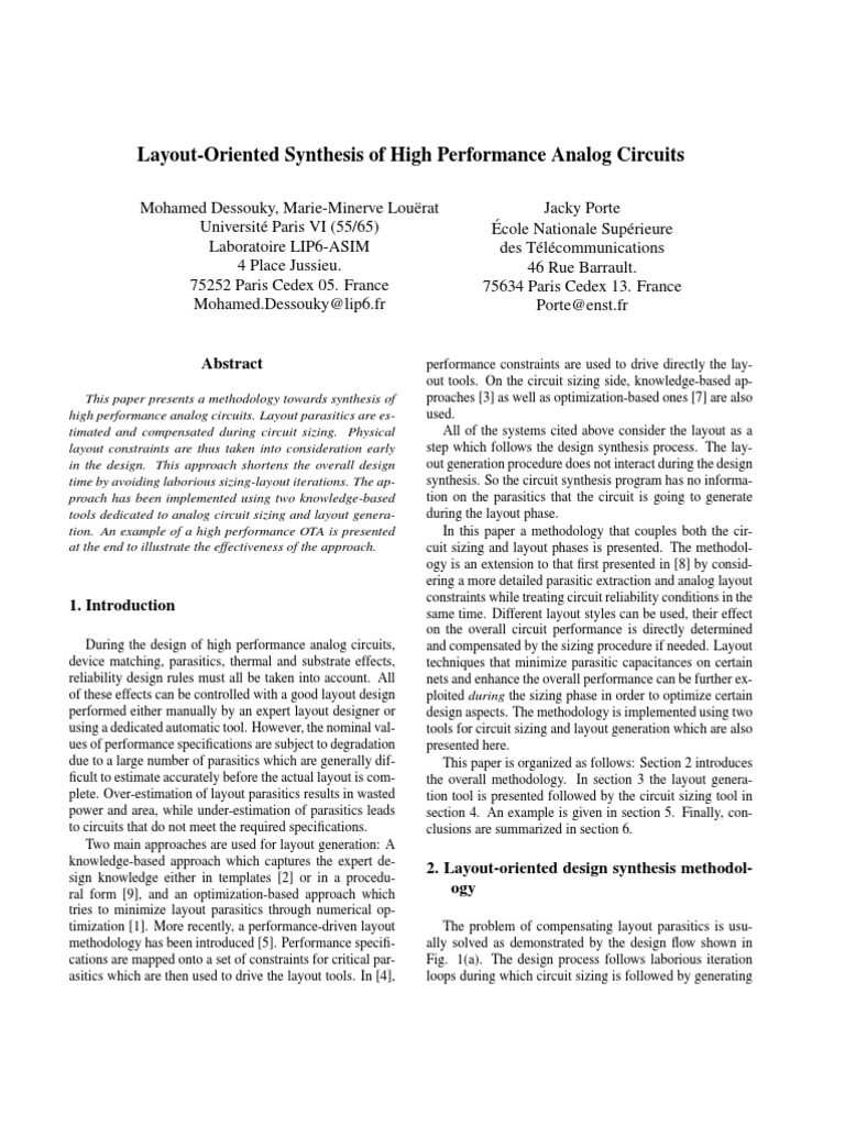 Layout Oriented Synthesis of High Performance Analog Circuits | PDF | Capacitor | Transistor