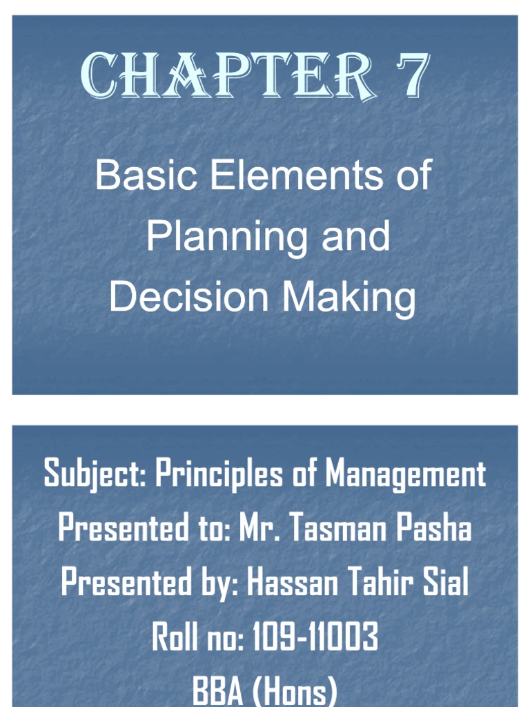 Chapter7 Basic Elements of Planning and Decision Making | Goal Setting ...