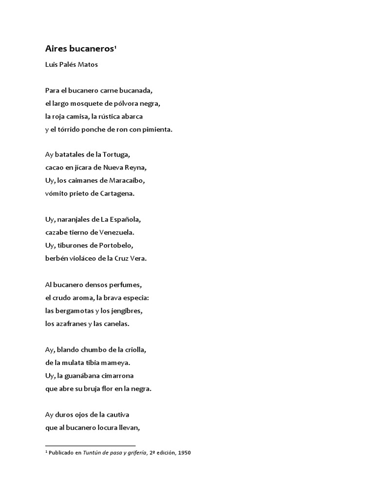 Poema "Aires bucaneros" de Palés Matos | PDF