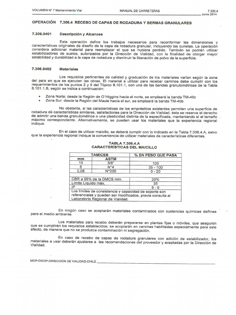 7.306.4 Recebo de Capas de Rodadura y Berma Granular | PDF